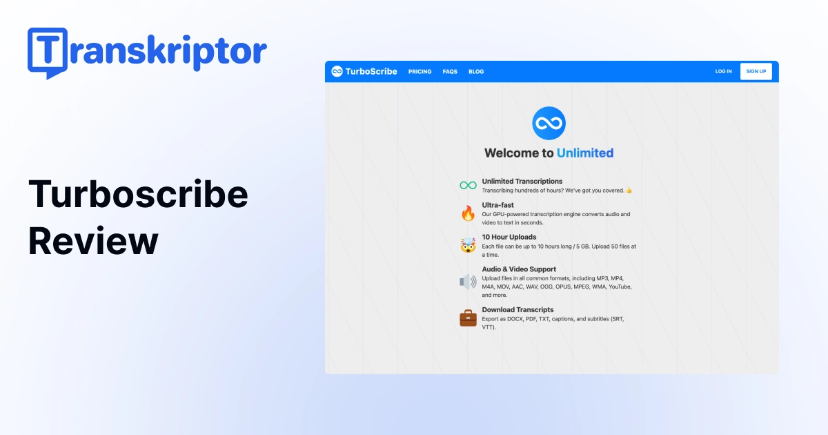 TurboScribe İncelemesi: Özellikler, Artılar, Eksiler, Fiyatlandırma